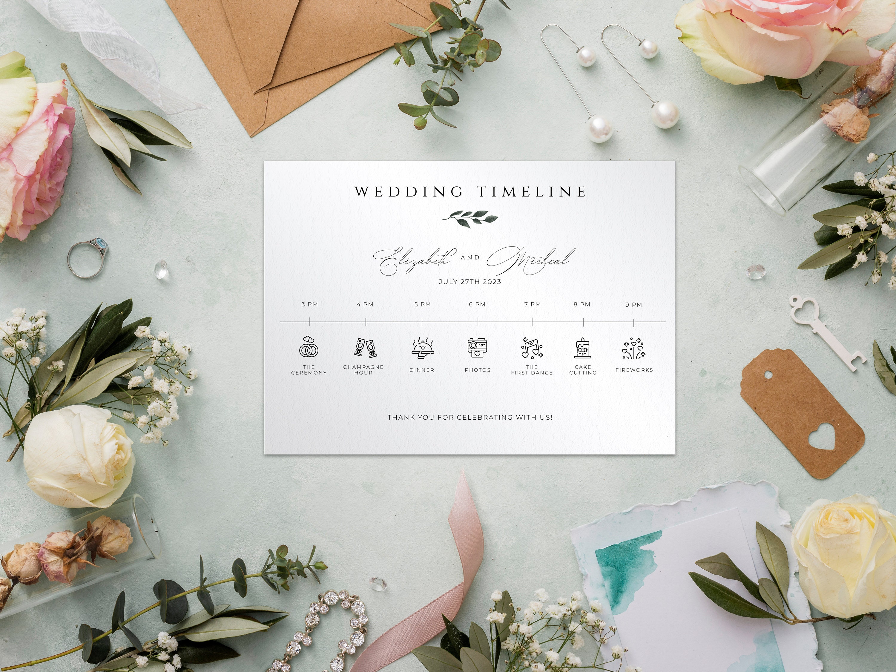NORA Minimalist Wedding Timeline Template, Wedding Day Timeline ...