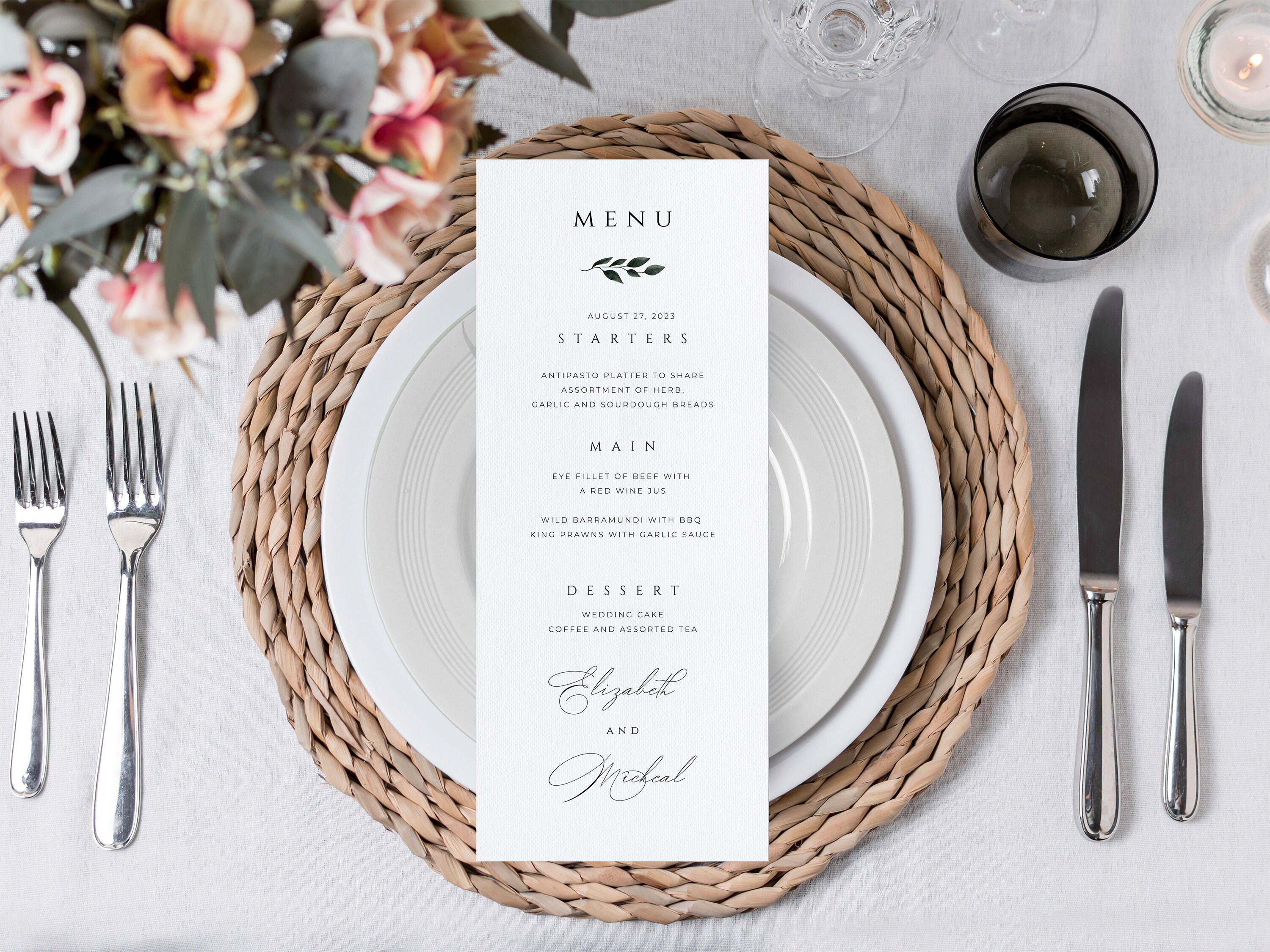 NORA Minimalist Wedding Menu Template Wedding Menu Template - Etsy