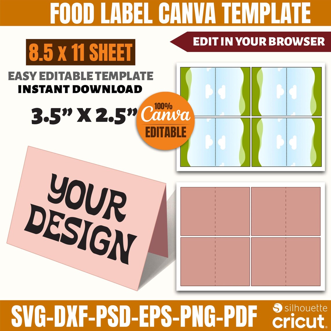 Food Label Template Svg, Buffet Card Template Svg, Canva Food Label ...