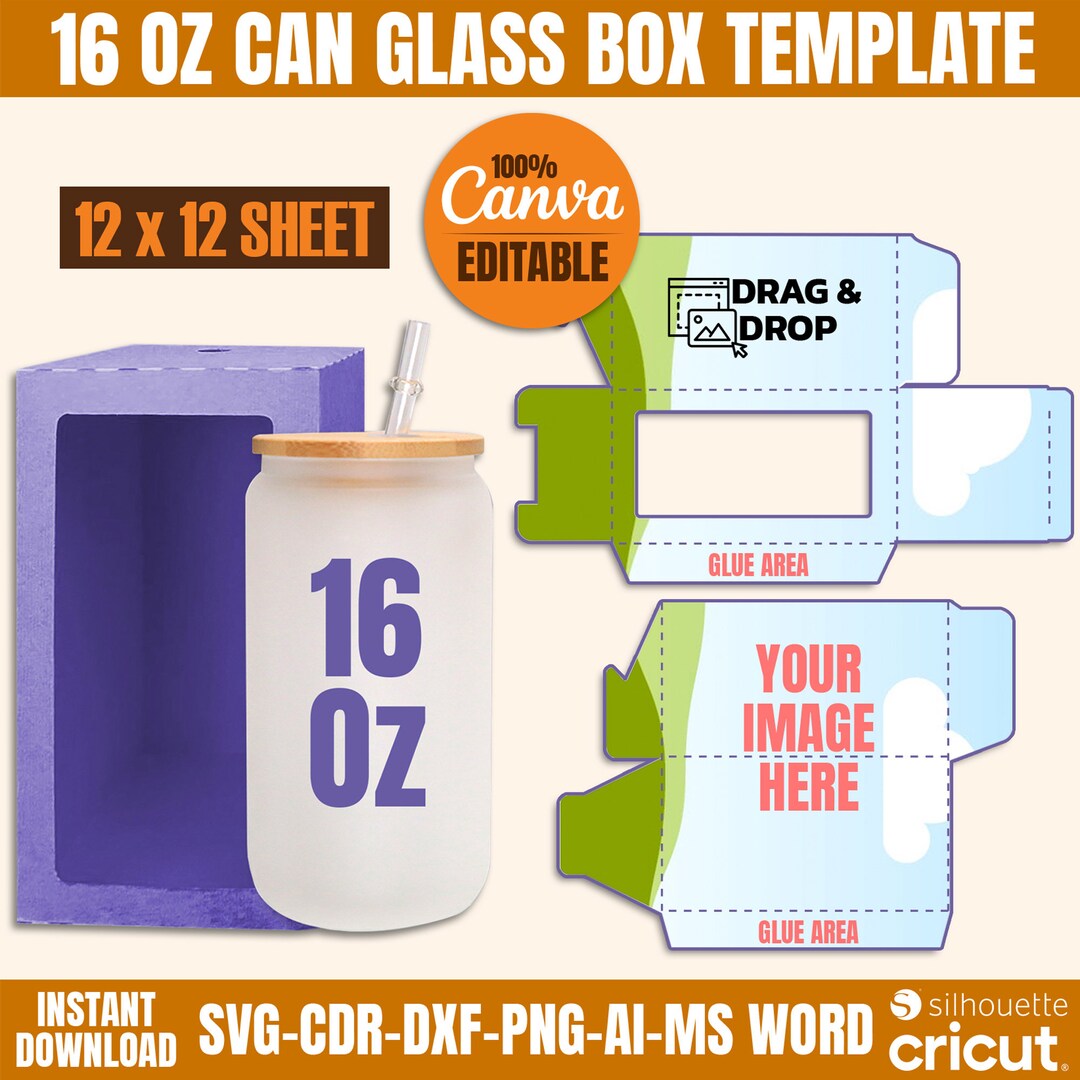 16 Oz Can Glass Box Template: SVG, PNG, PDF (digital Download) - Etsy