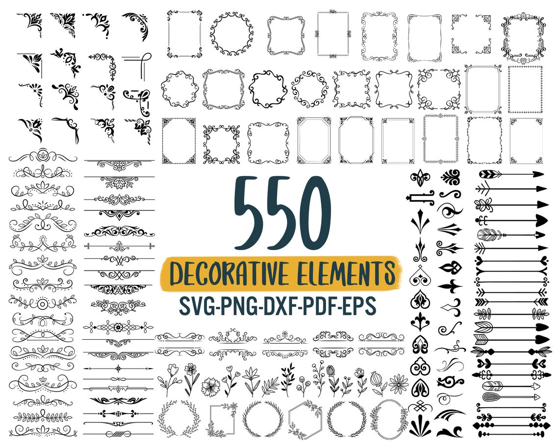 550 Decorative Elements SVG, Ornaments Svg, Flourishes SVG, Swirls SVG ...