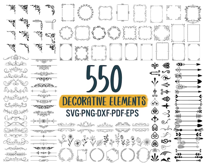 550 Decorative Elements SVG Ornaments Svg Flourishes SVG - Etsy