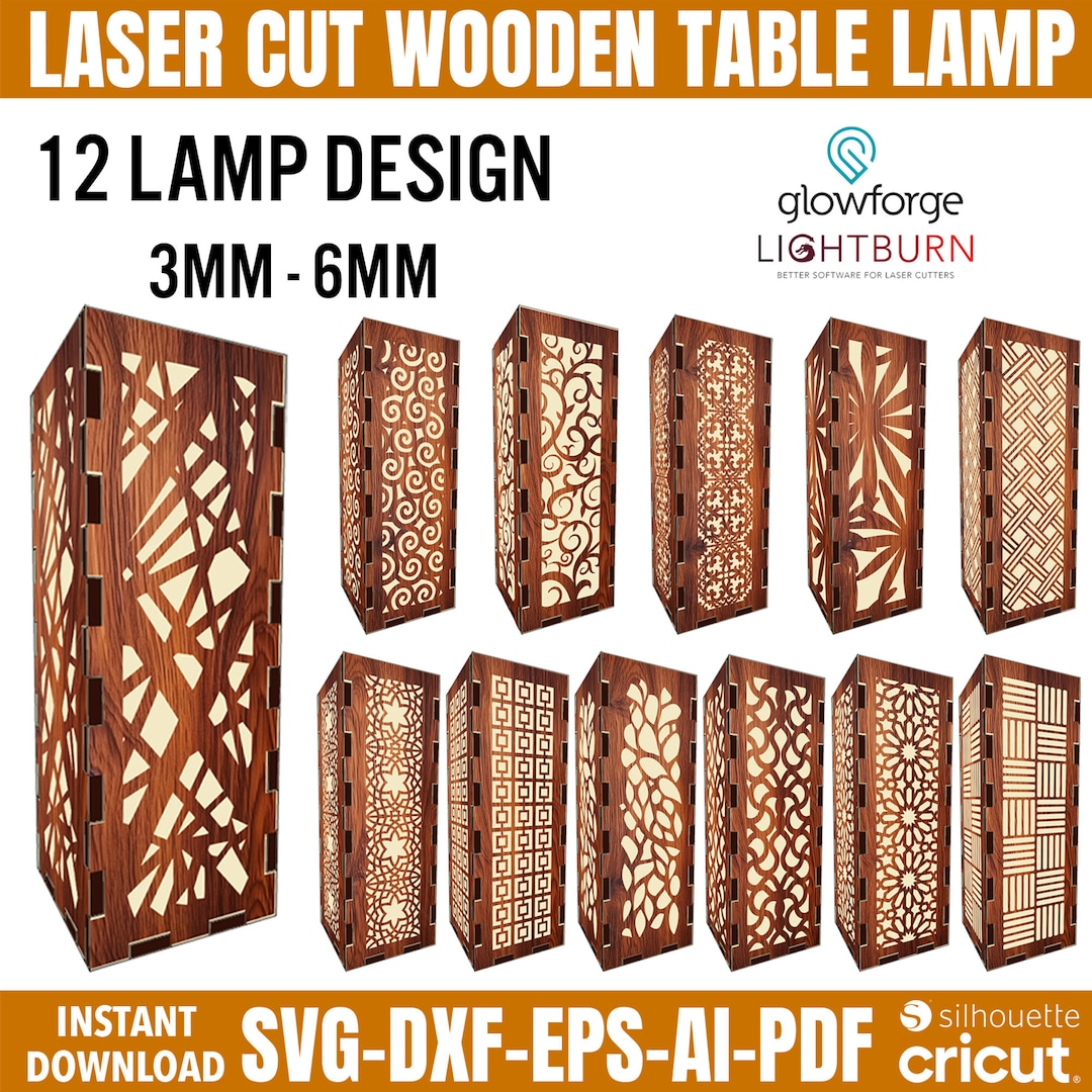 Laser Cut Table Lamp Template: Wooden Night Light Lantern (digital ...