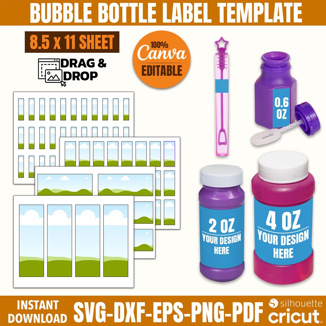 Editable Bubble Bottle Label Template | Canva DIY Party Favor (digital ...