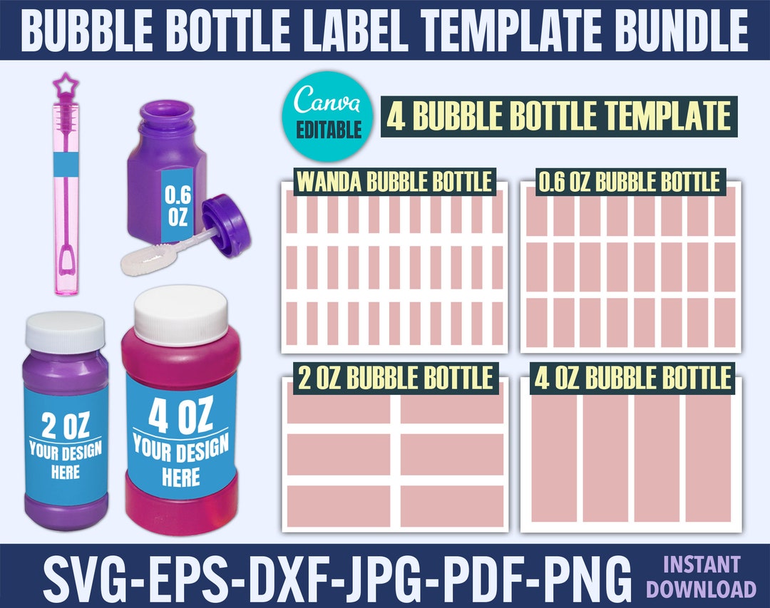 Bubble Bottle Label Template, Bubble Bottle Sticker Template, Bubble ...
