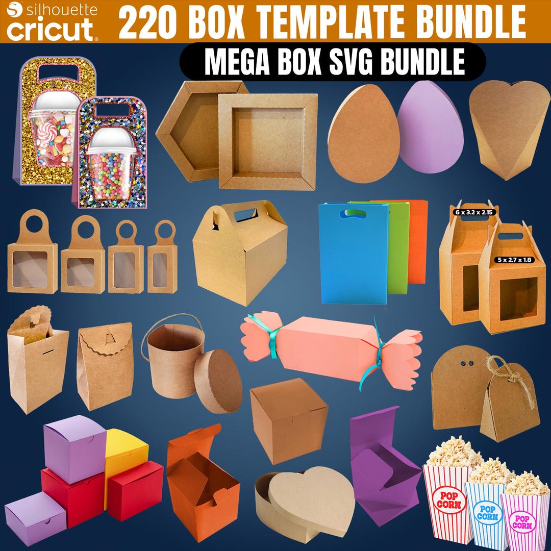 220 Box Templates SVG Bundle: Cricut Box Cut File, Gift, Favor & Treat ...