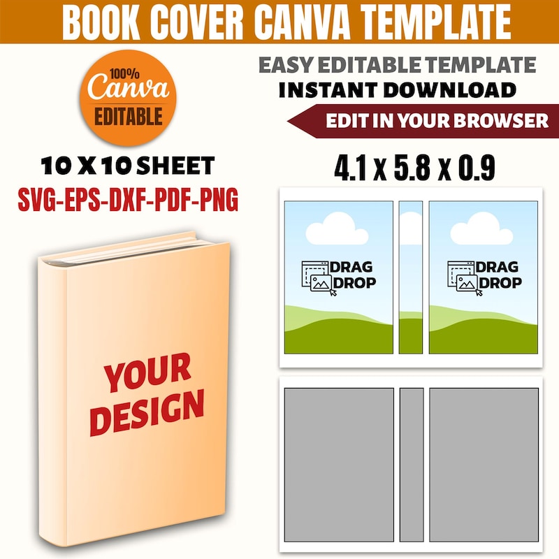 Mini Book Cover Template - Etsy