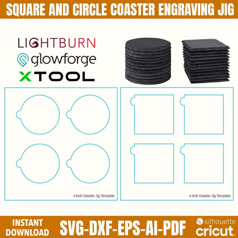 4" Square & Circle Coaster Jig Bundle: Laser Cut File (digital Download ...