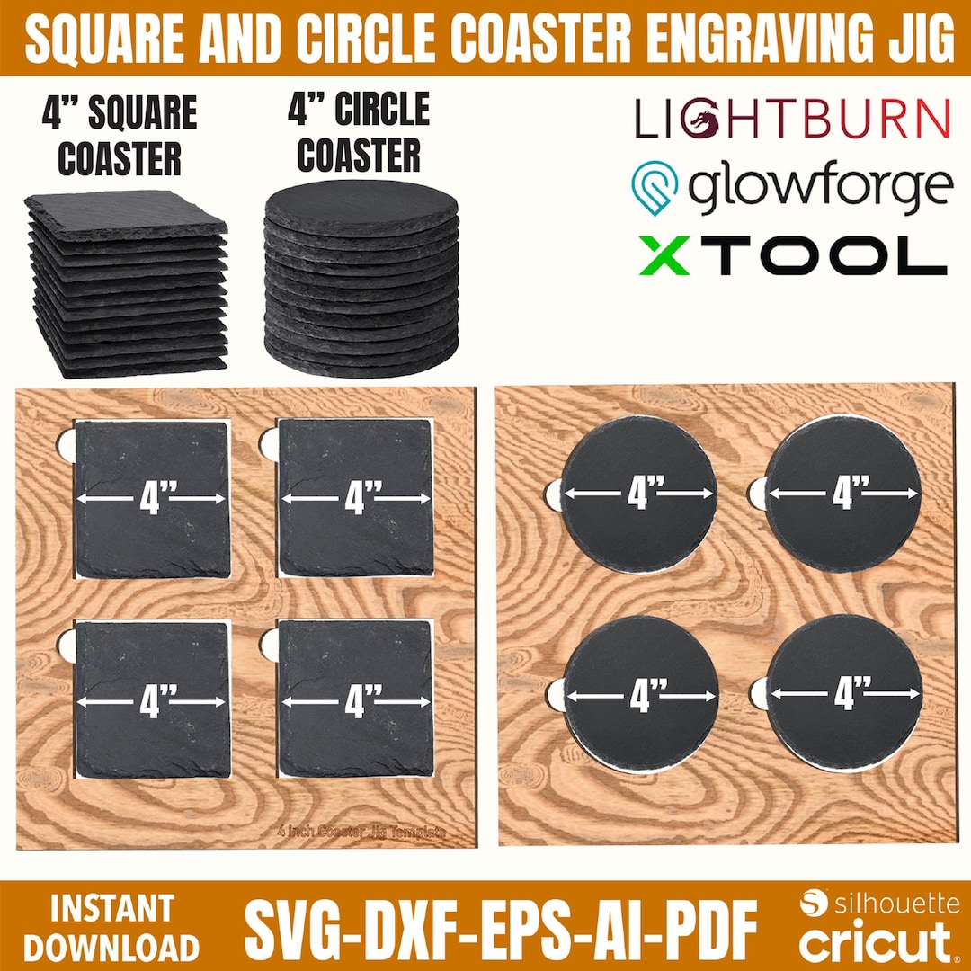 4" Square & Circle Coaster Jig Bundle: Laser Cut File (digital Download ...