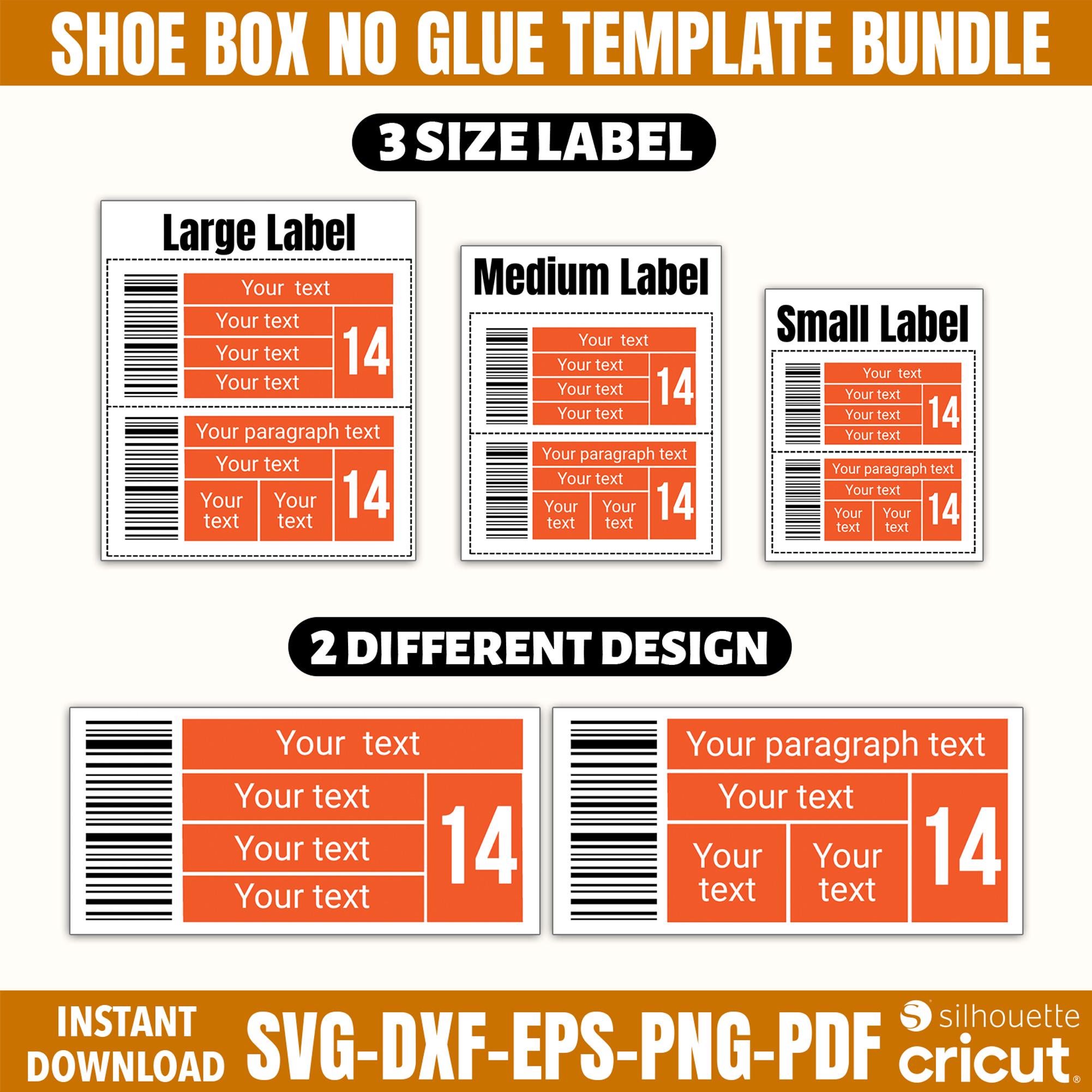 DIY No Glue Shoe Box Template Bundle: 3 Sizes, Editable Labels Cricut ...
