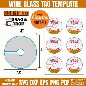 Wine Glass Tag Svg, Wine Glass Tag Template, Wine Glass Name Tag Svg ...