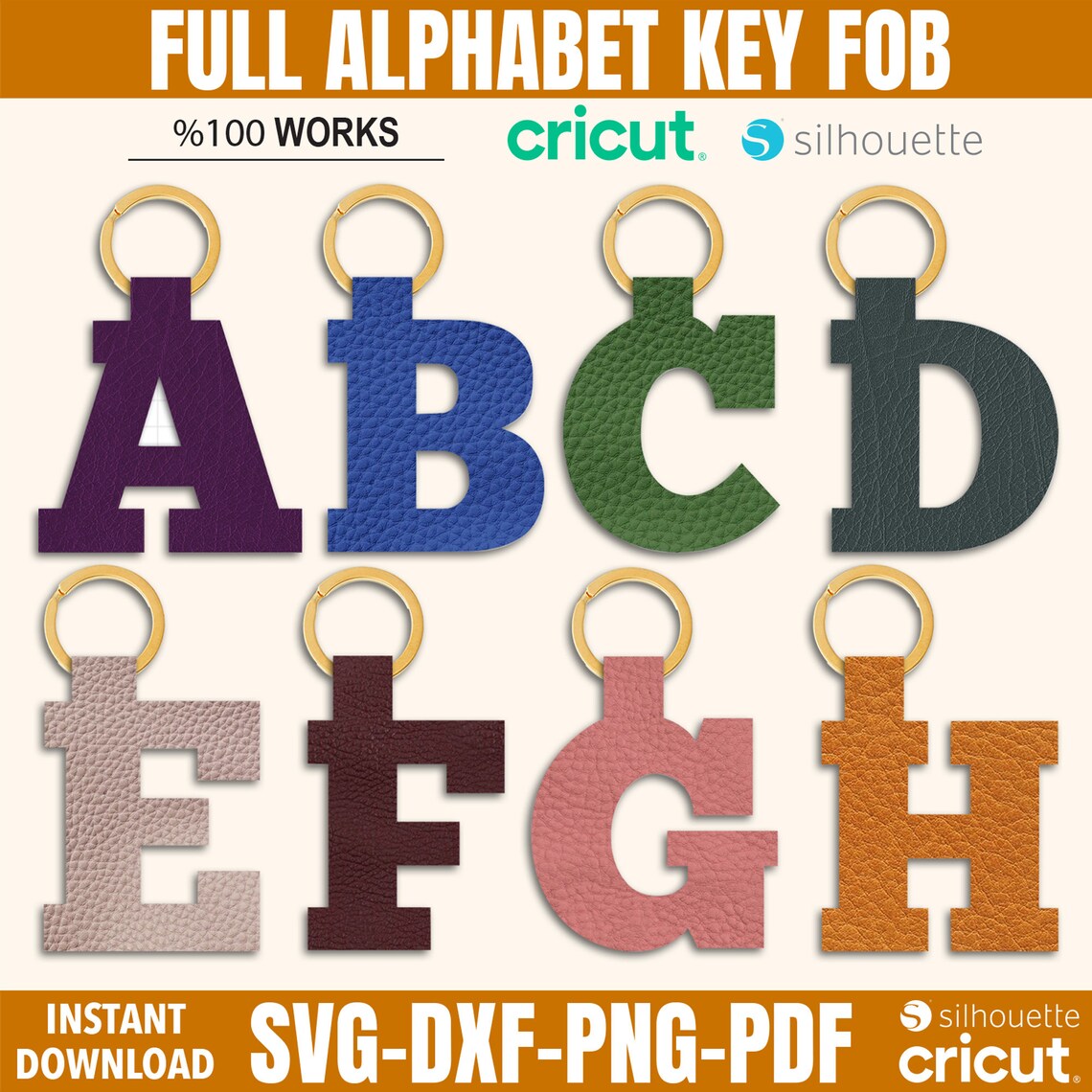 Alphabet Key Fob SVG: Faux Leather Keychain Template (digital Download ...