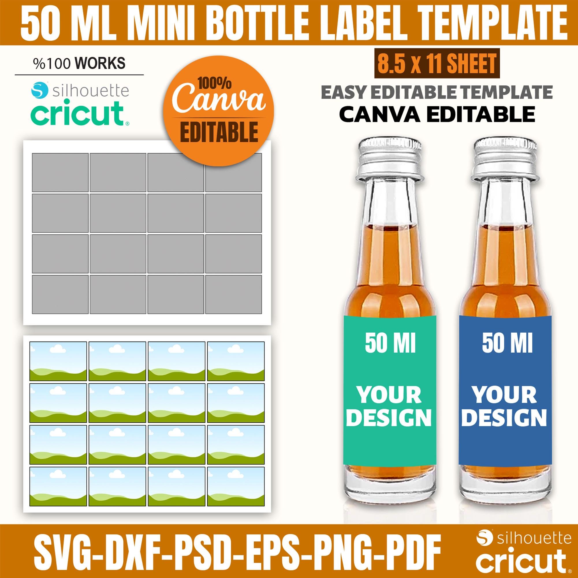 Mini Wine Bottle Label Template, Editable Favor Tags (digital Download ...