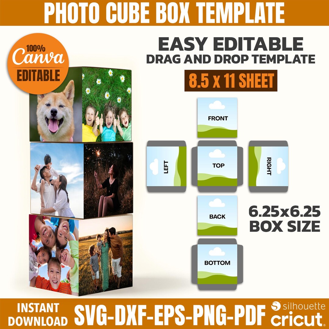 Photo Gift Box Template | DIY Surprise Photo Cube Box | Foldable Memory ...