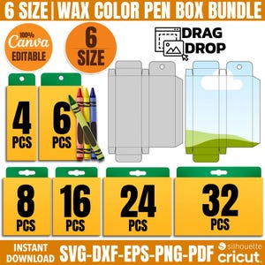 6 Size Crayon Box Template Bundle, Wax Crayon Box Template, Wax Color ...