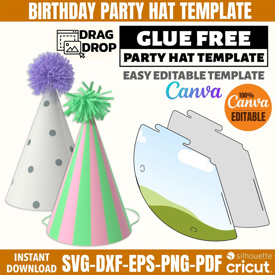 Editable Birthday Party Hat Template: Canva & Cricut (digital Download ...