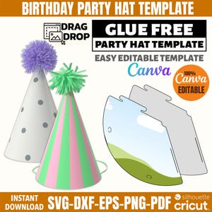Editable Birthday Party Hat Canva Template, Custom Party Hat Template ...