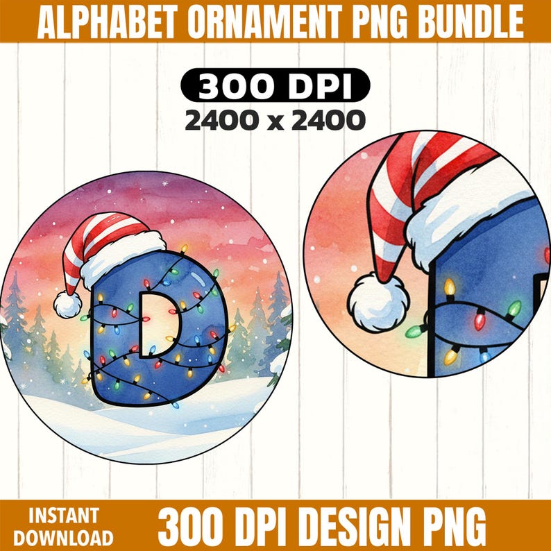 Alphabet Christmas Ornaments PNG Bundle, Personalized Initial Design ...