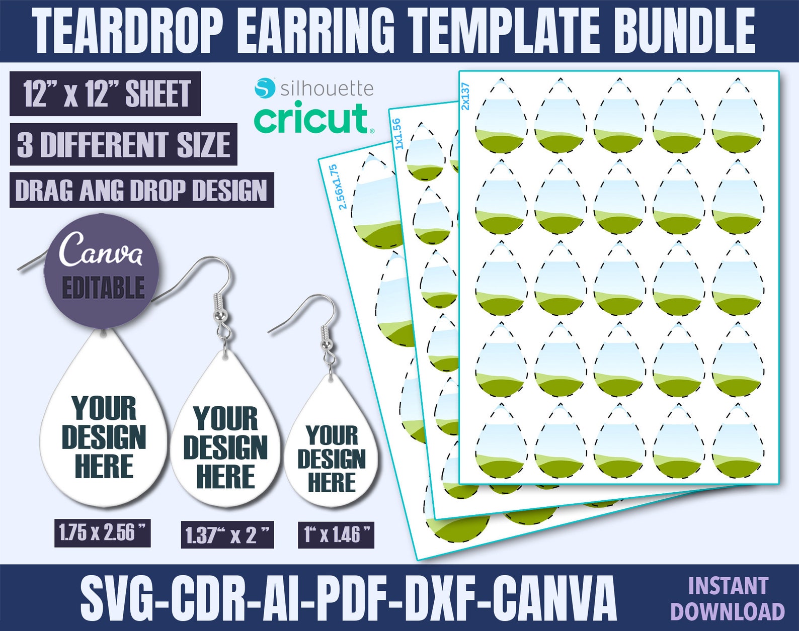 Teardrop Earring Template Svg, Teardrop Earring Sublimation Template ...