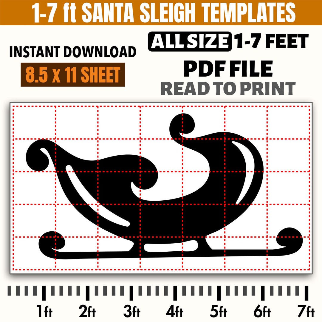 Santa Sleigh Templates, 1ft–7ft Printable Sleigh Template, Christmas ...