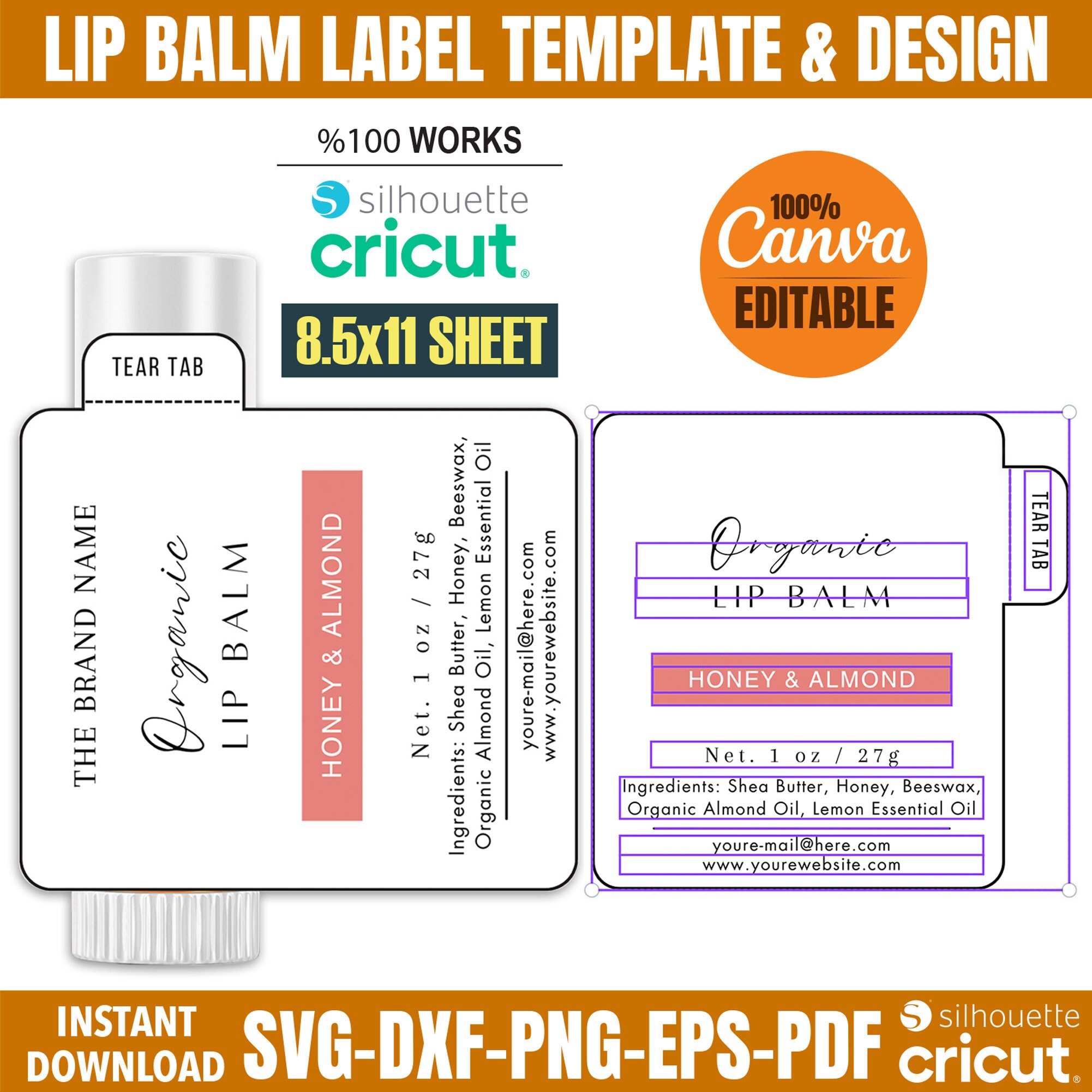 Lip Balm Label Template: Customizable Canva & Cricut (digital Download ...