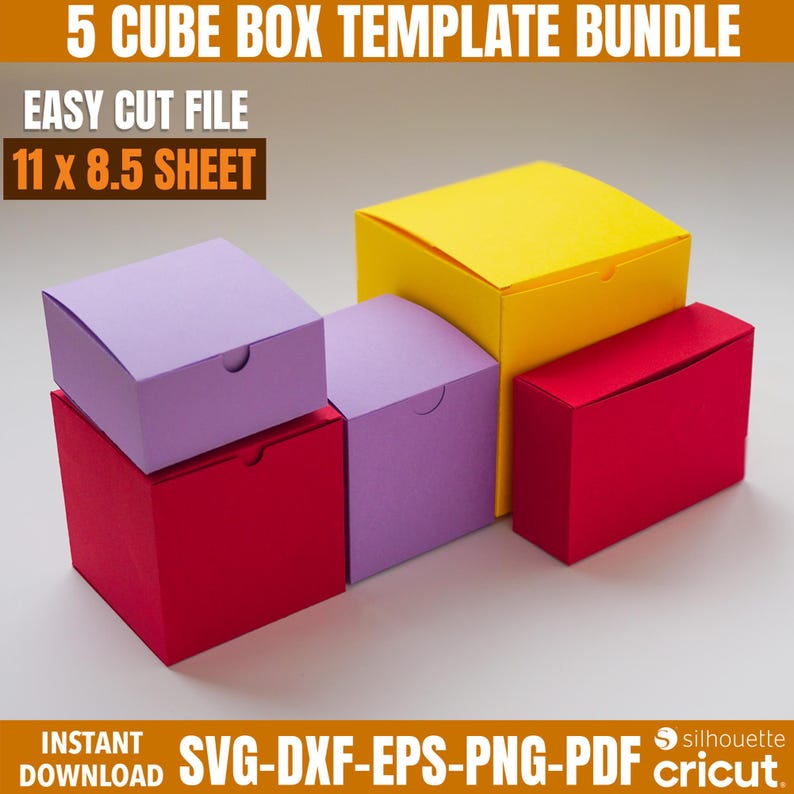 Cube Box SVG Template Bundle, 5 Sizes, Cricut Silhouette Cut File ...
