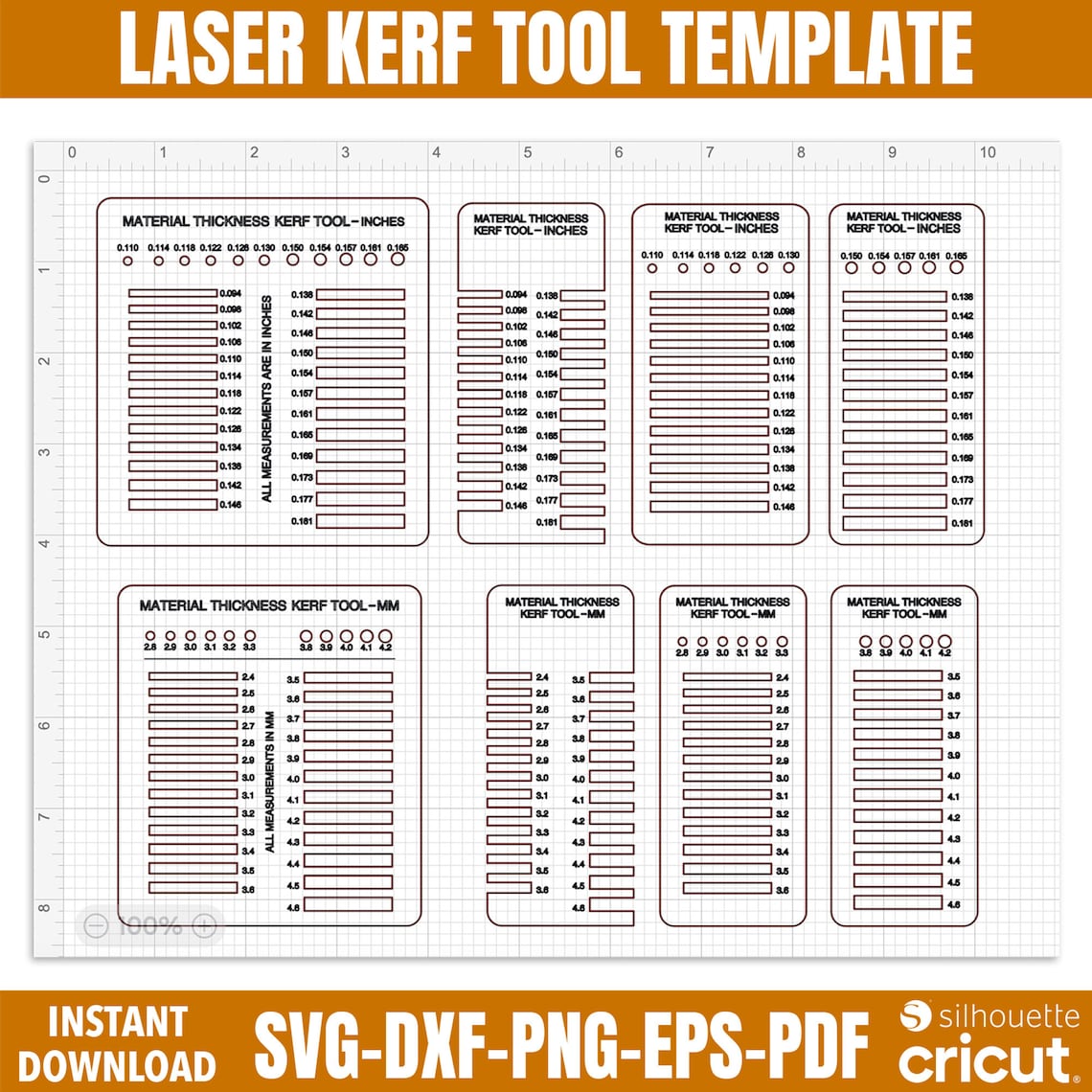 Kerf Tool SVG: Material Thickness Gauge, Laser Cut File (digital ...