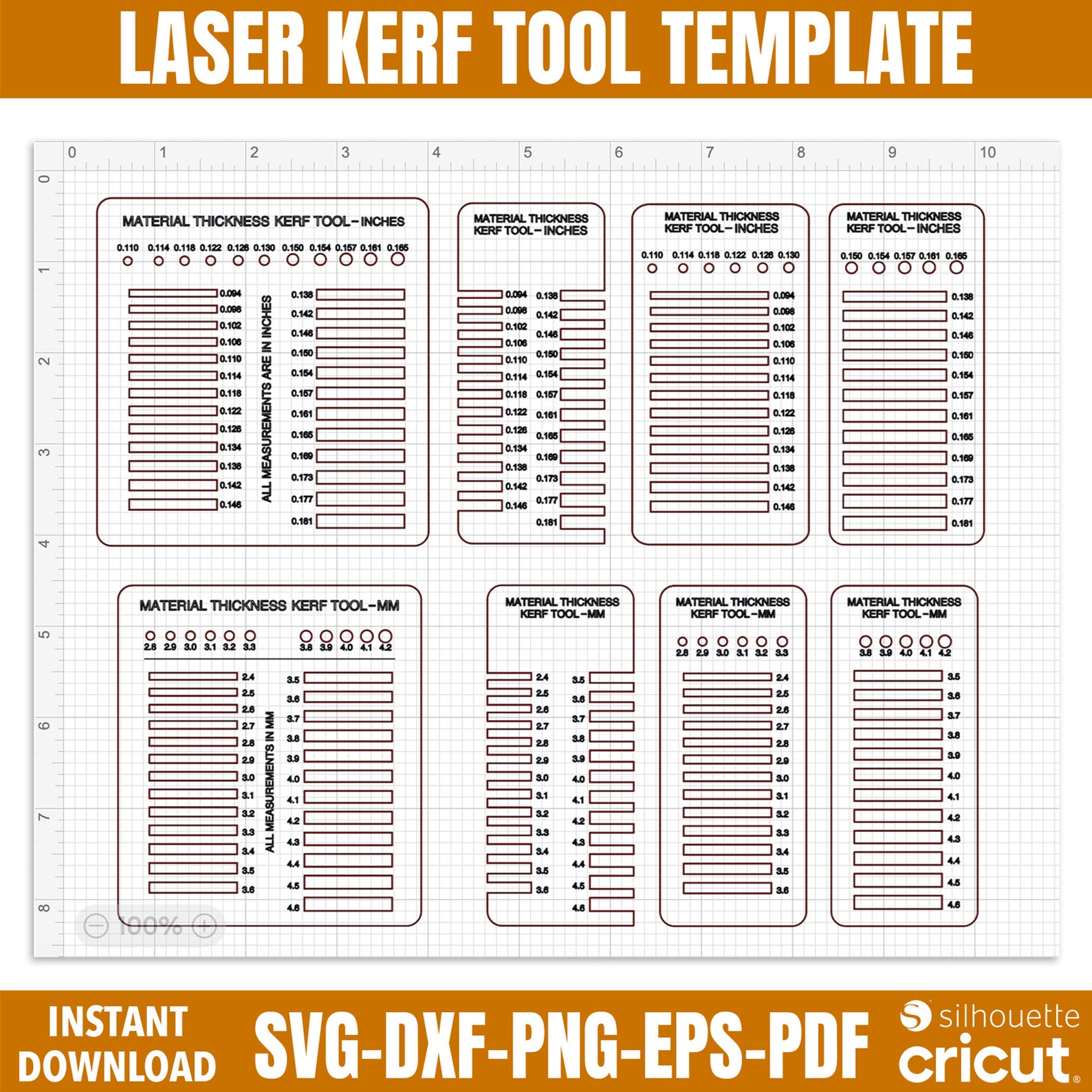 Kerf Tool SVG: Material Thickness Gauge, Laser Cut File (digital ...