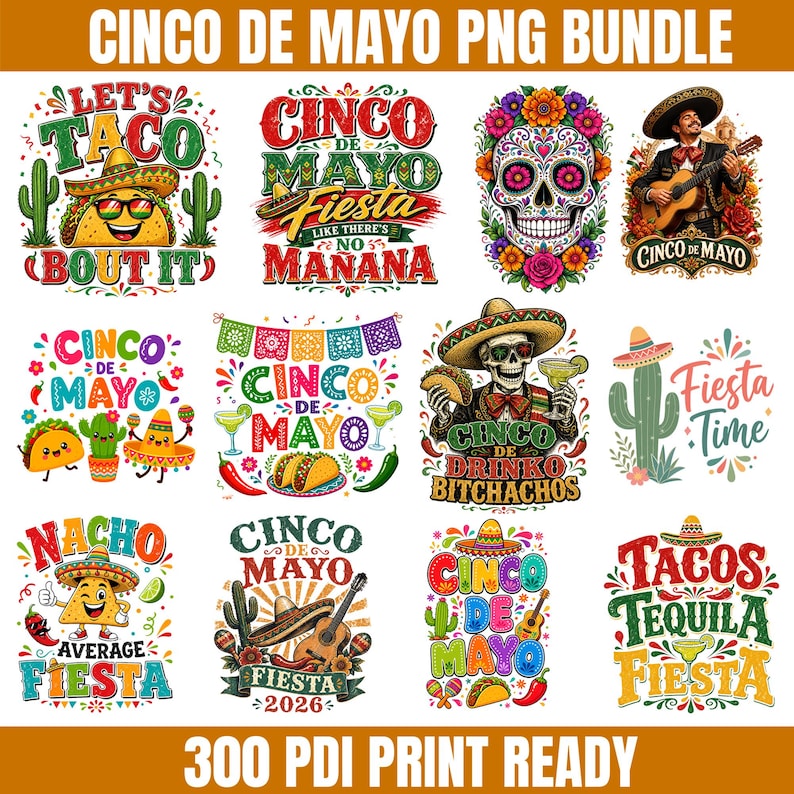 Cinco De Mayo PNG Bundle 12 Designs, Fiesta Shirt Design, Taco Tequila ...