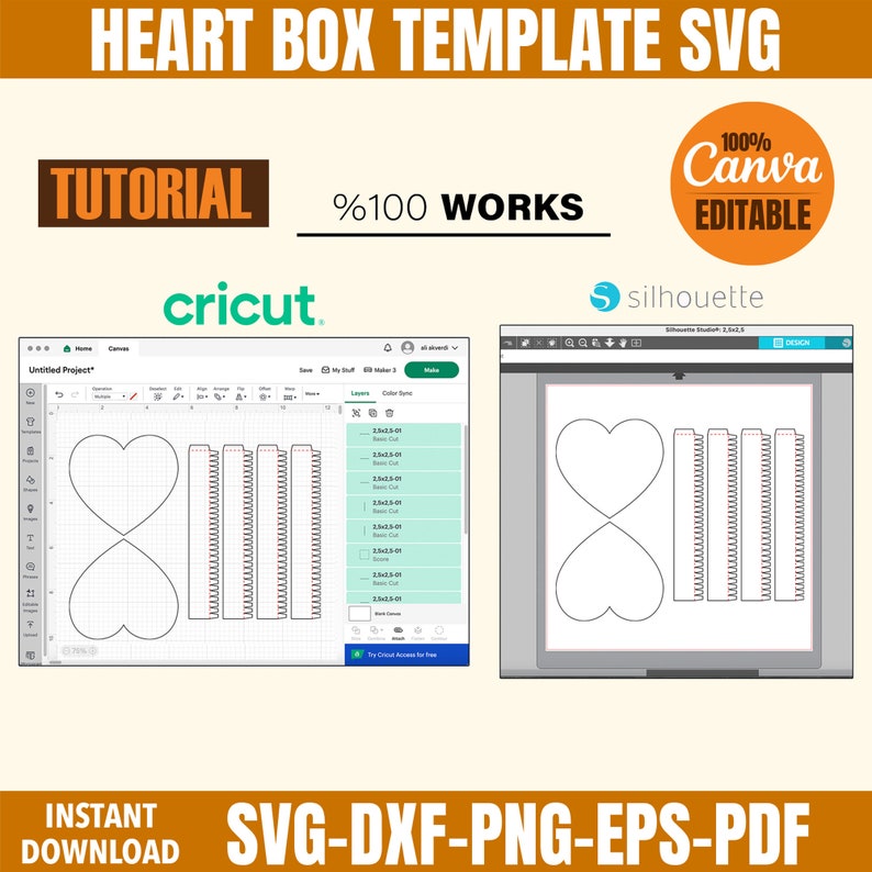 3D Heart Box SVG Template: Valentine's Favor Box (digital Download) - Etsy