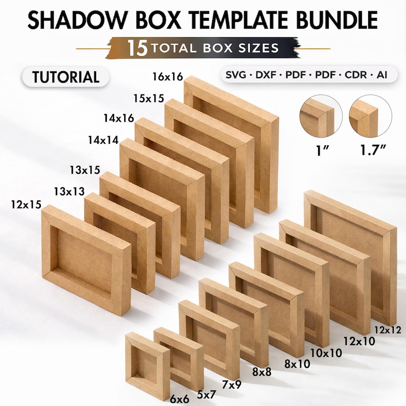 15 Sizes Shadow Box Template Bundle, Cricut Silhouette Laser Cut Frame ...