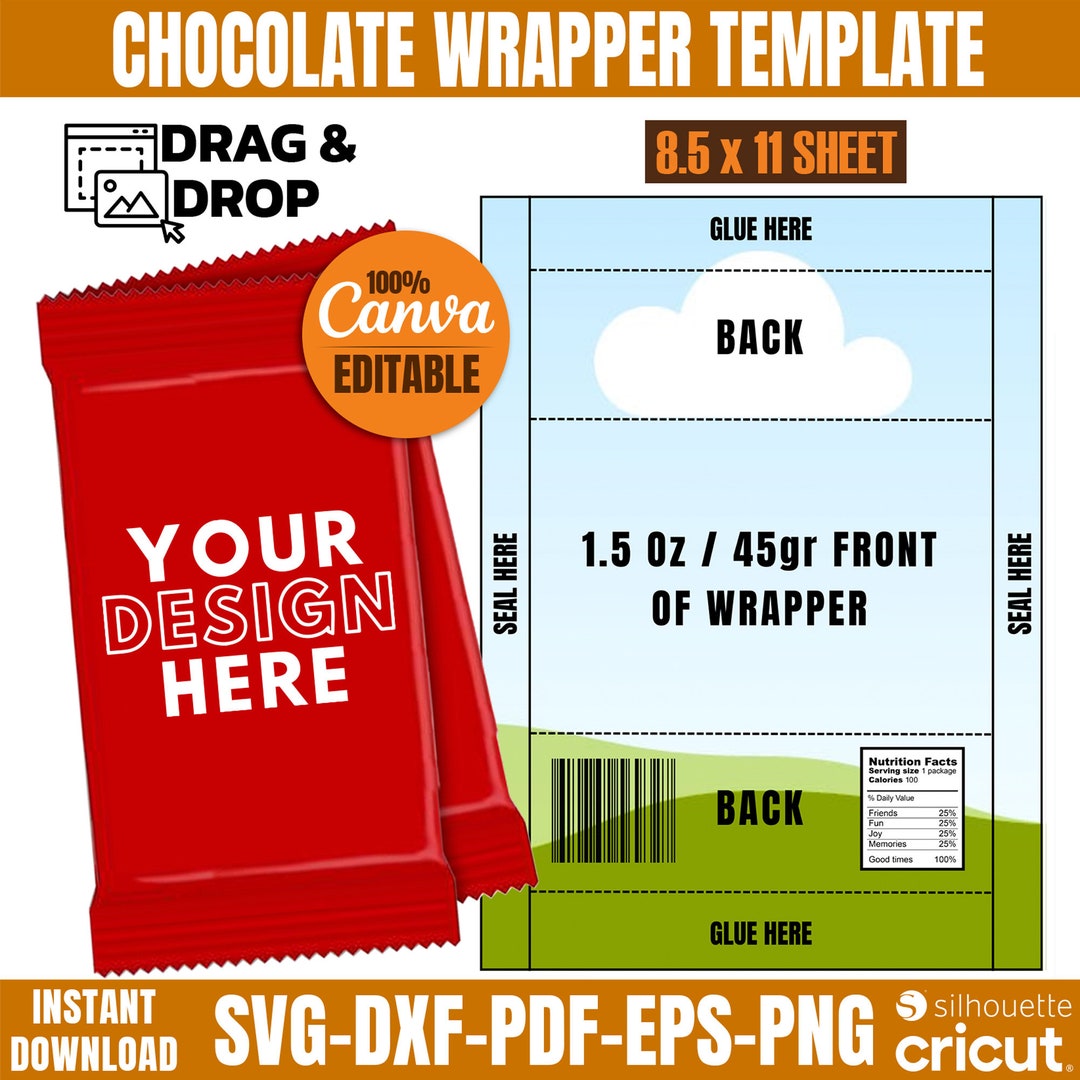 Chocolate Wrapper Template 1.5 Oz, Candy Wrapper, Canva Candy Bar ...