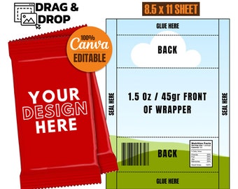 Chocolate Wrapper Template 1.5 Oz, Candy Wrapper, Canva Candy Bar ...