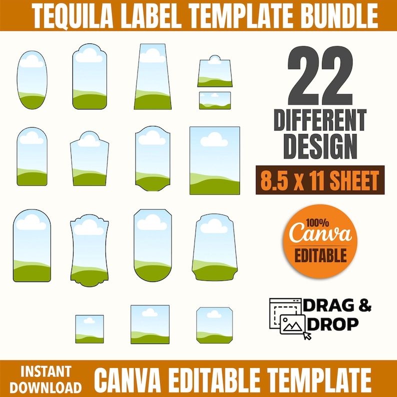 Editable Tequila Label Template Bundle | Canva Bottle Design (digital ...