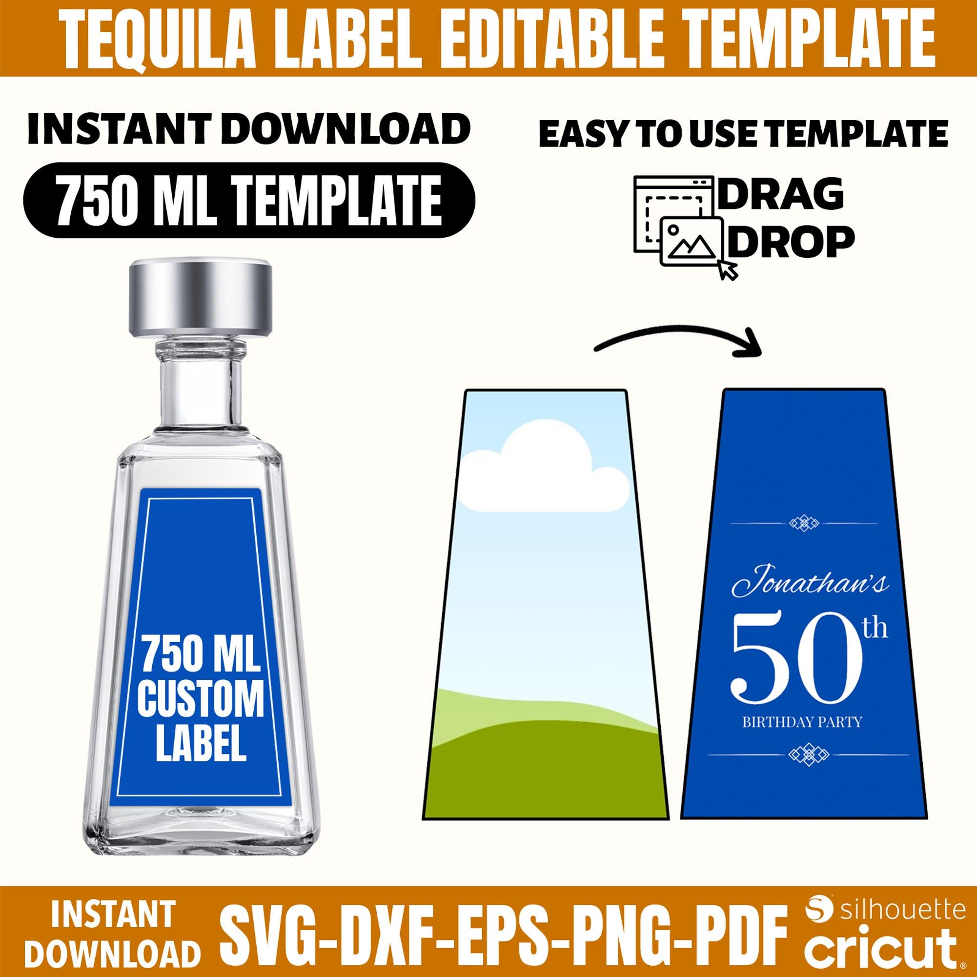 Editable Tequila Label Template: 750ml Bottle, Canva Design (digital ...