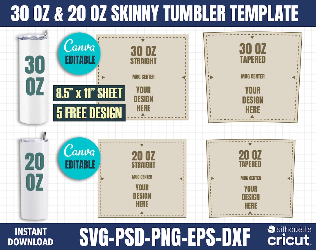 Skinny Tumbler Svg, 20 Oz Skinny Tumbler Template, 30 Oz Skinny Tumbler ...