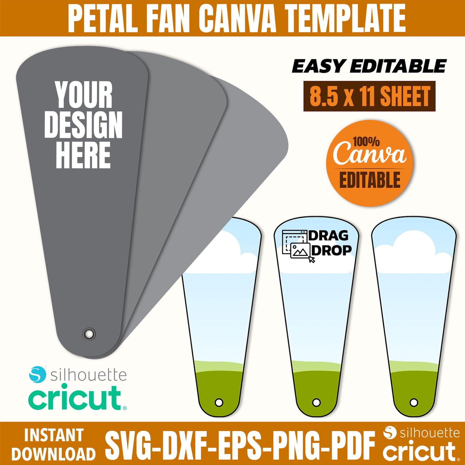 Wedding Petal Fan Template: DIY Canva, Cricut, Silhouette (digital ...