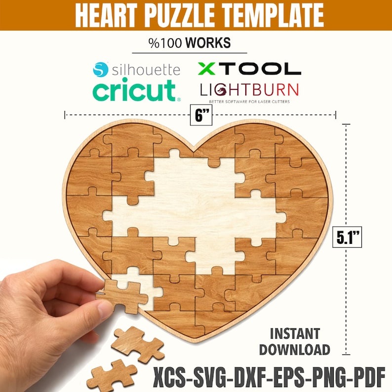 Heart Love Puzzle Laser Cut File | Valentine Gift | 6x5.1 Inch Heart ...