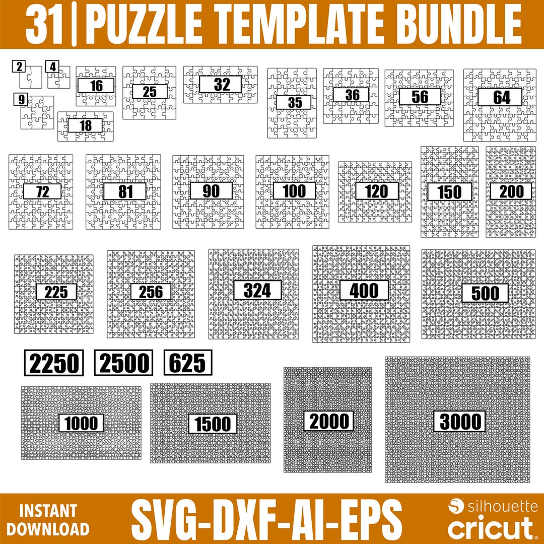 Puzzle Template Bundle Svg, Jigsaw Puzzle Svg, Puzzle Laser Cut File ...