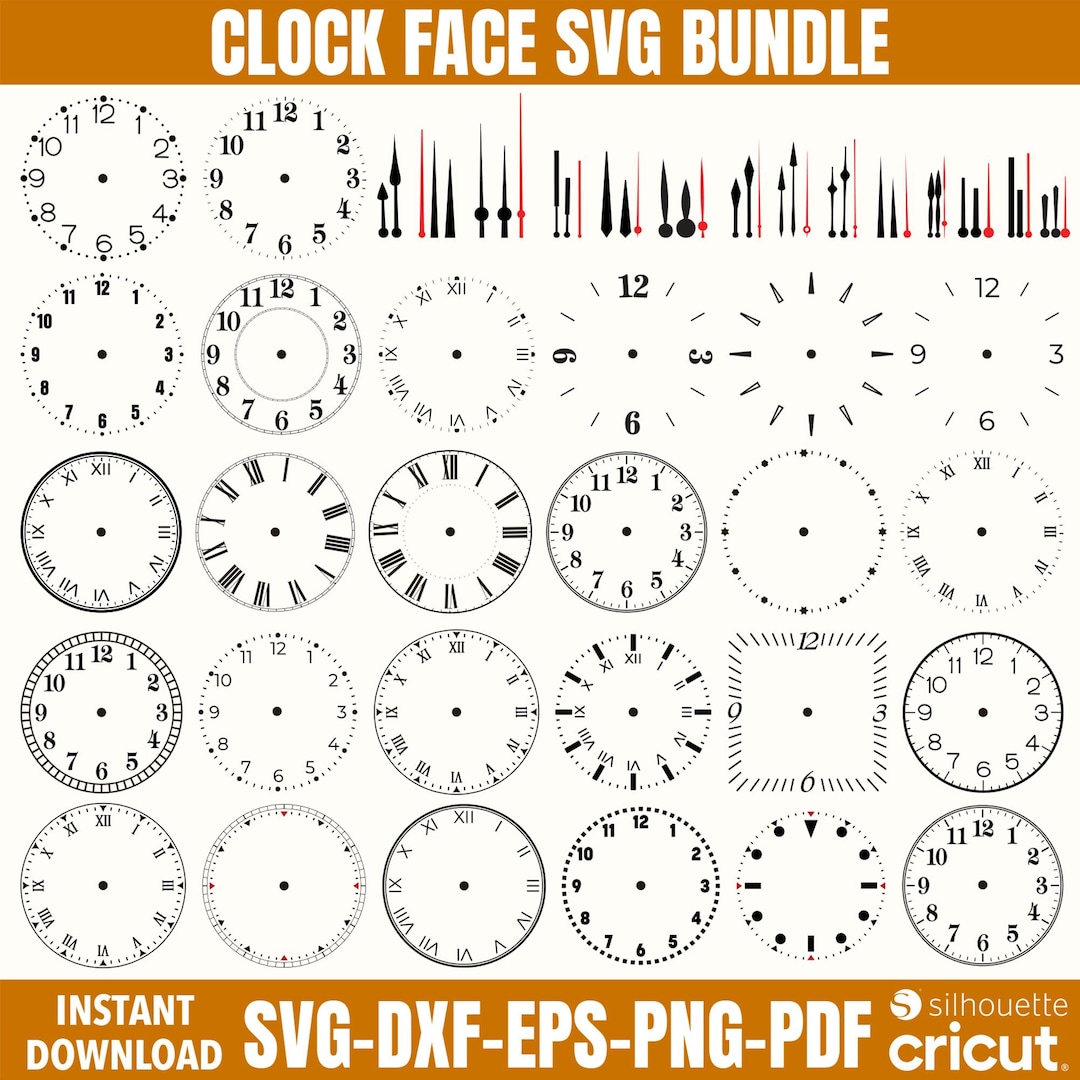 Clock Face Svg, Old Clock Face Svg, Modern Clock Face Design Bundle ...