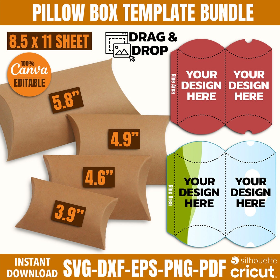 Pillow Box Template Svg Bundle, Pillow Box Svg, Pillow Box Canva ...