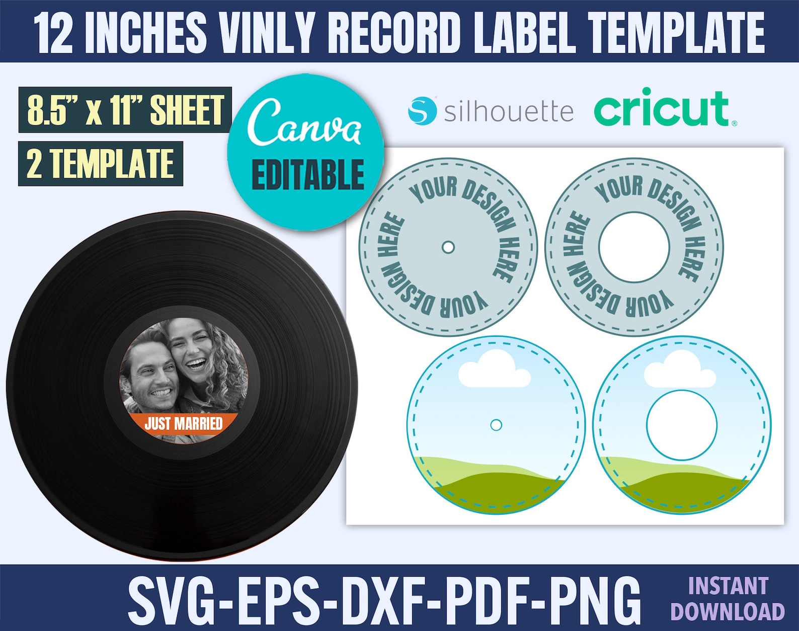 12 Inch Vinyl Record Label Template: Custom Sticker Design (digital ...