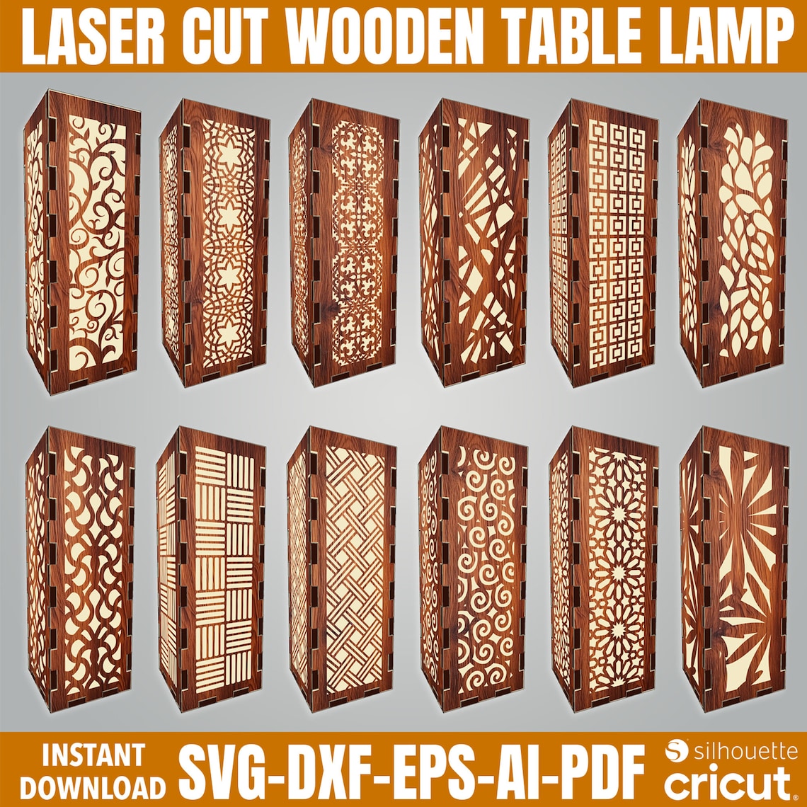 Laser Cut Table Lamp Template: Wooden Night Light Lantern (digital ...