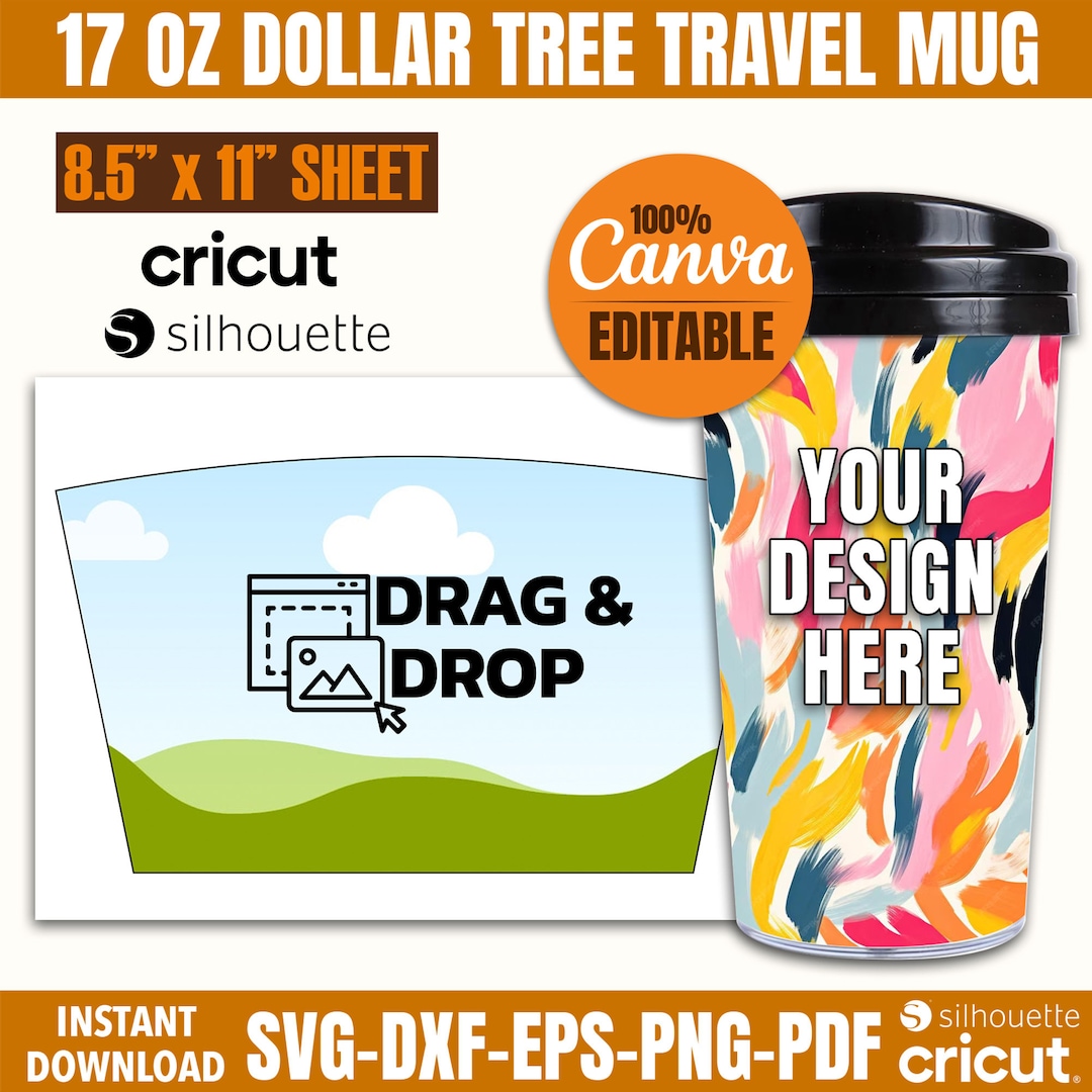 17oz Dollar Tree Travel Mug Canva & Cricut Template |travel Coffee Cup ...