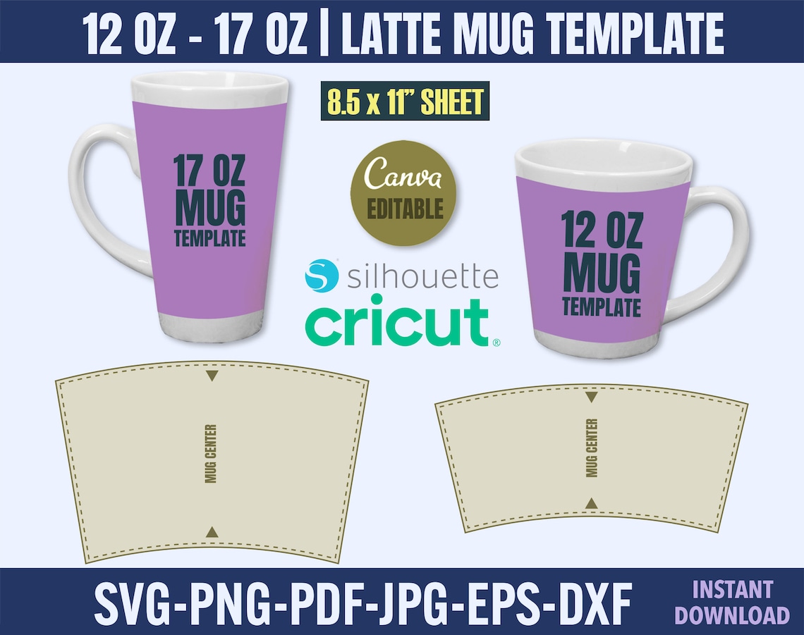 Latte Mug Template 12 Oz Latte Mug Template 17 Oz Latte Mug Etsy