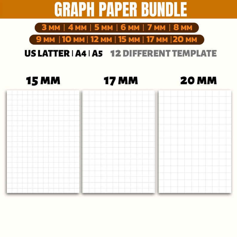 Printable Graph Paper PDF Bundle: 12 Grid Sizes (digital Download) - Etsy
