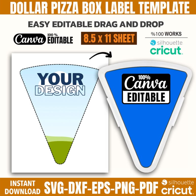 Dollar Tree Pizza Box Sticker, Triangle Pizza Box Label, Editable Canva ...