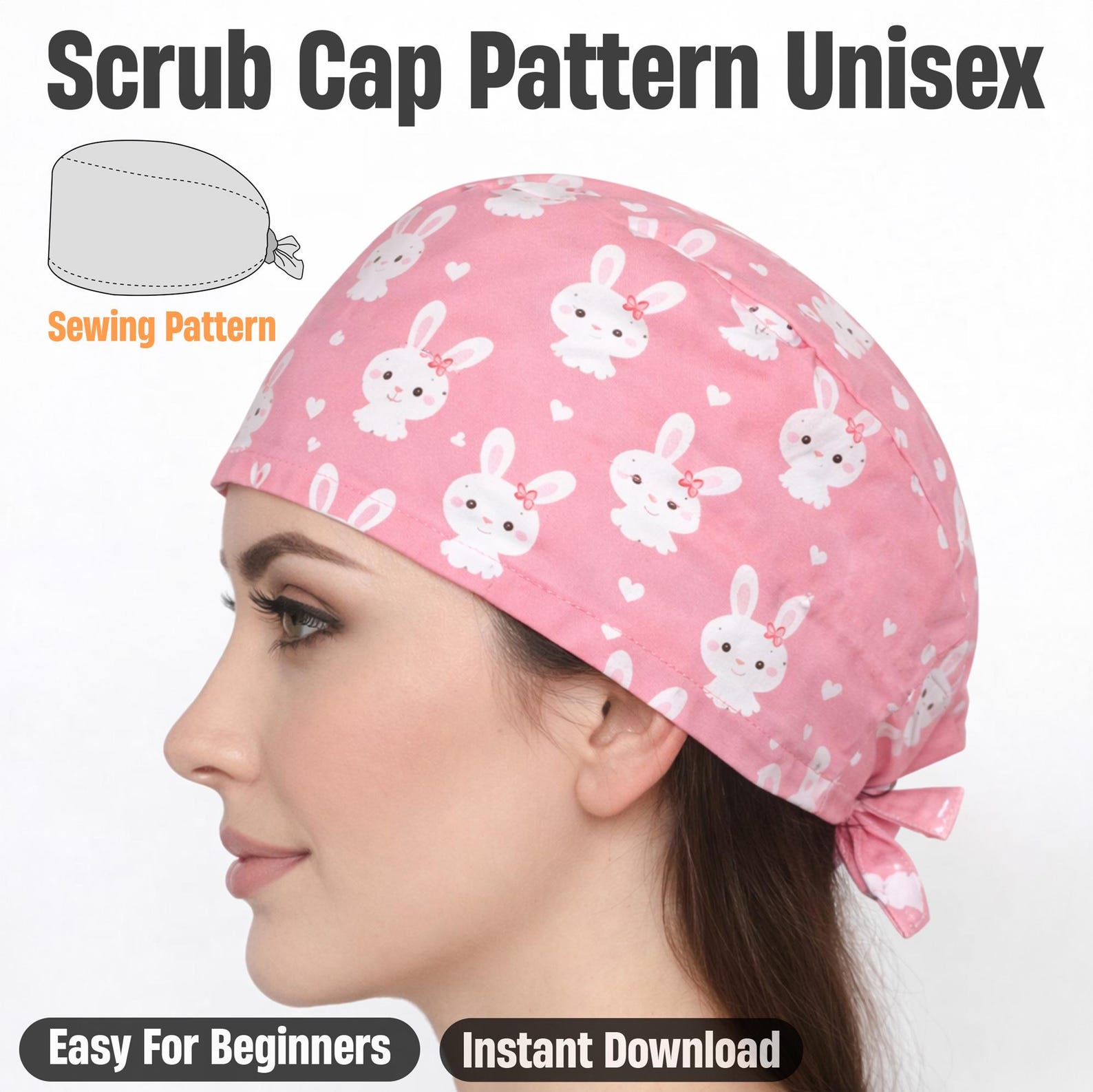 Scrub Cap Sewing Pattern PDF | Ponytail & Tieback Medical Hat ...