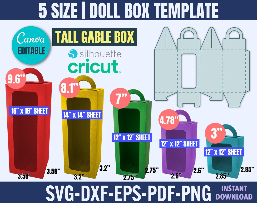 Tall Gable Box Template Bundle: Doll & Party Favor Box (digital Download) - Etsy