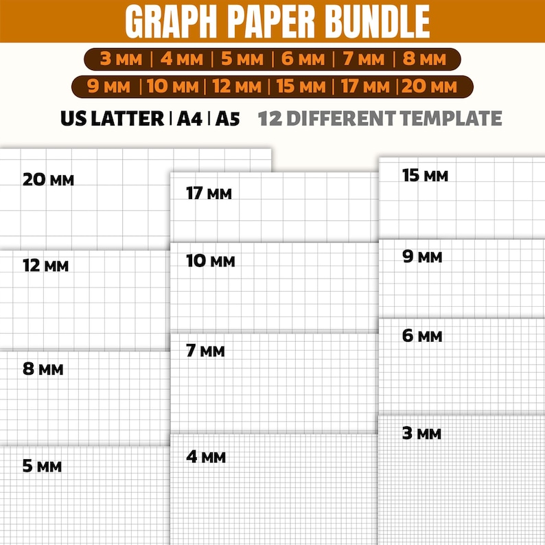 Printable Graph Paper PDF Bundle: 12 Grid Sizes (digital Download) - Etsy